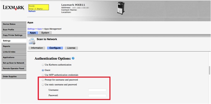 Setting up a password-protected file share for the Scan to Network Folder
